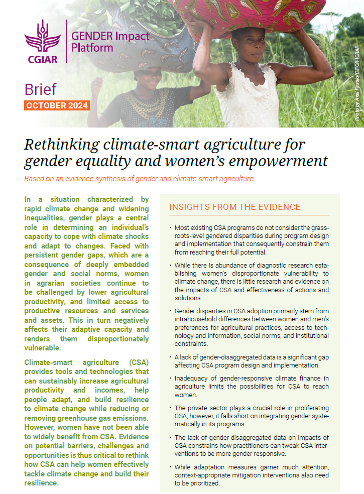 Rethinking climate-smart agriculture for gender equality and women’s empowerment | CGIAR GENDER ...